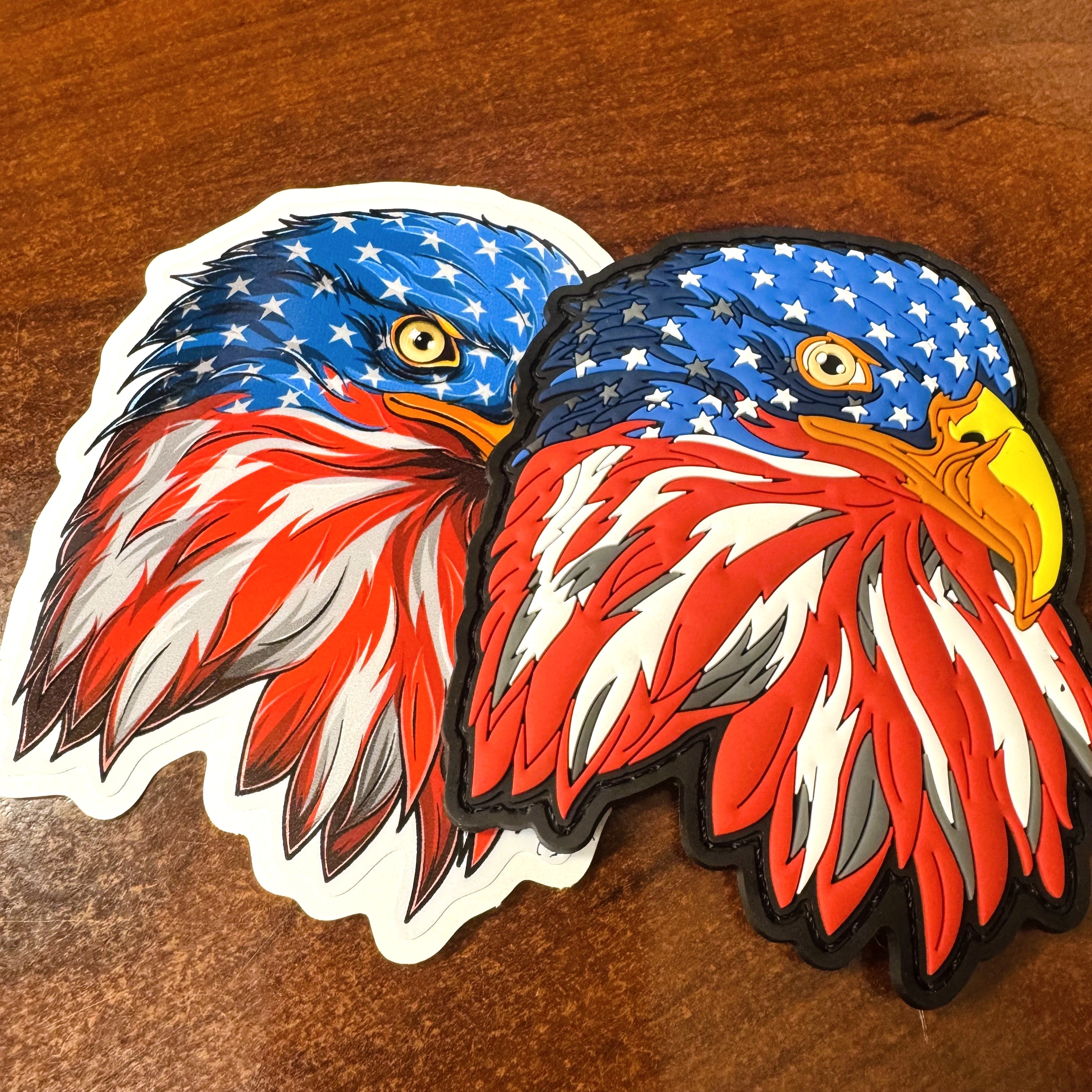 American Flag Eagle PVC Patch - 4" Patch & Sticker - Combo