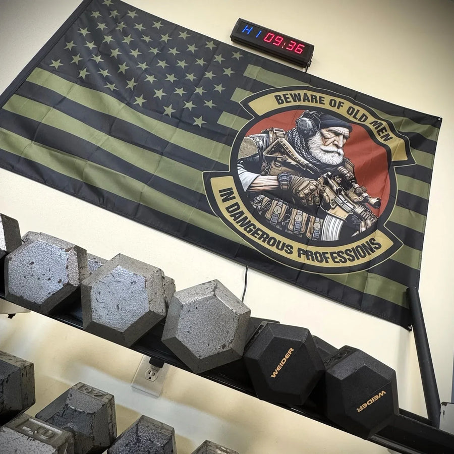 Beware of Old Men In Dangerous Professions / US Flag - 3'x5' - TGJ Wal