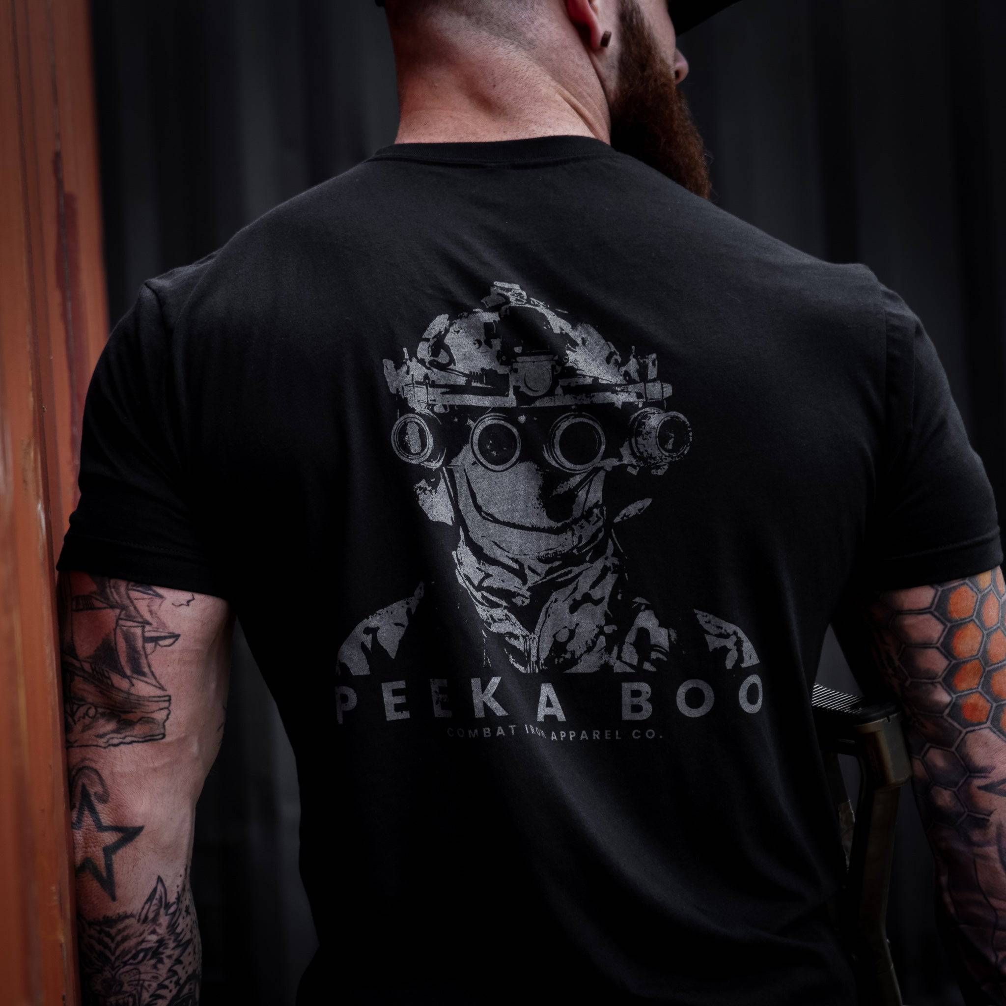 PEEK A BOO OPERATOR SKULL Men's T-Shirt - Combat Iron Apparel Co.